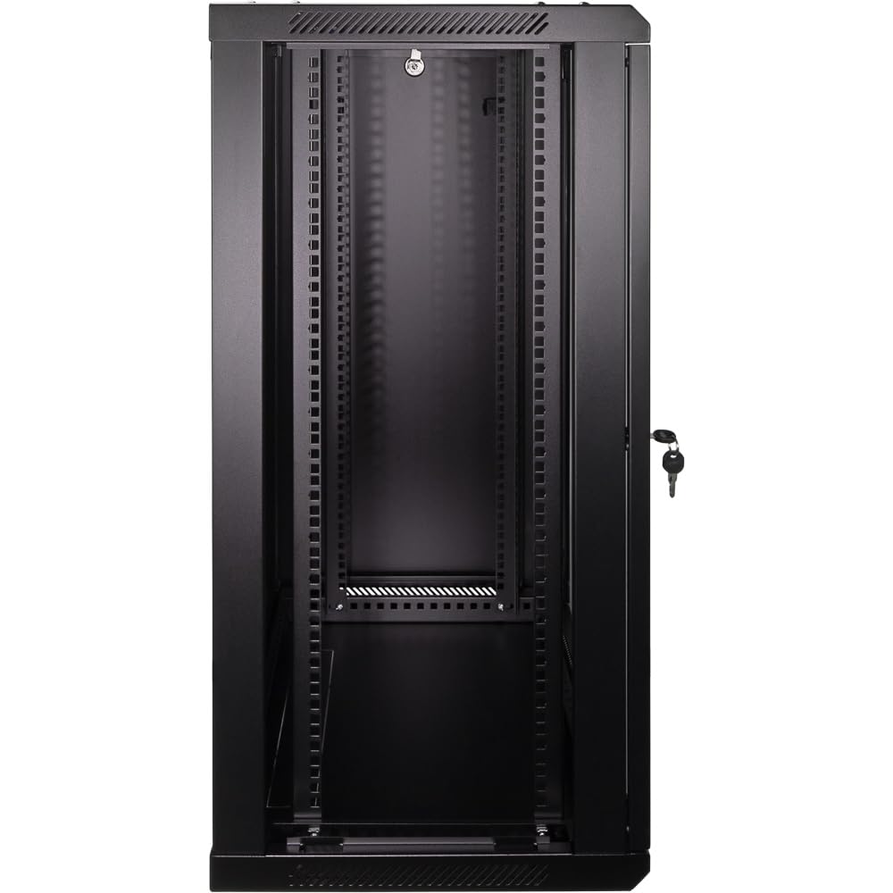 NavePoint 18U Server Rack Enclosure - 17.7β Deep, 18U Wall Mount Network Cabinet with Locking Glass Door for 19β IT Equipment, 18U Network Rack with 2 Fans, Removable Side Panels, Black