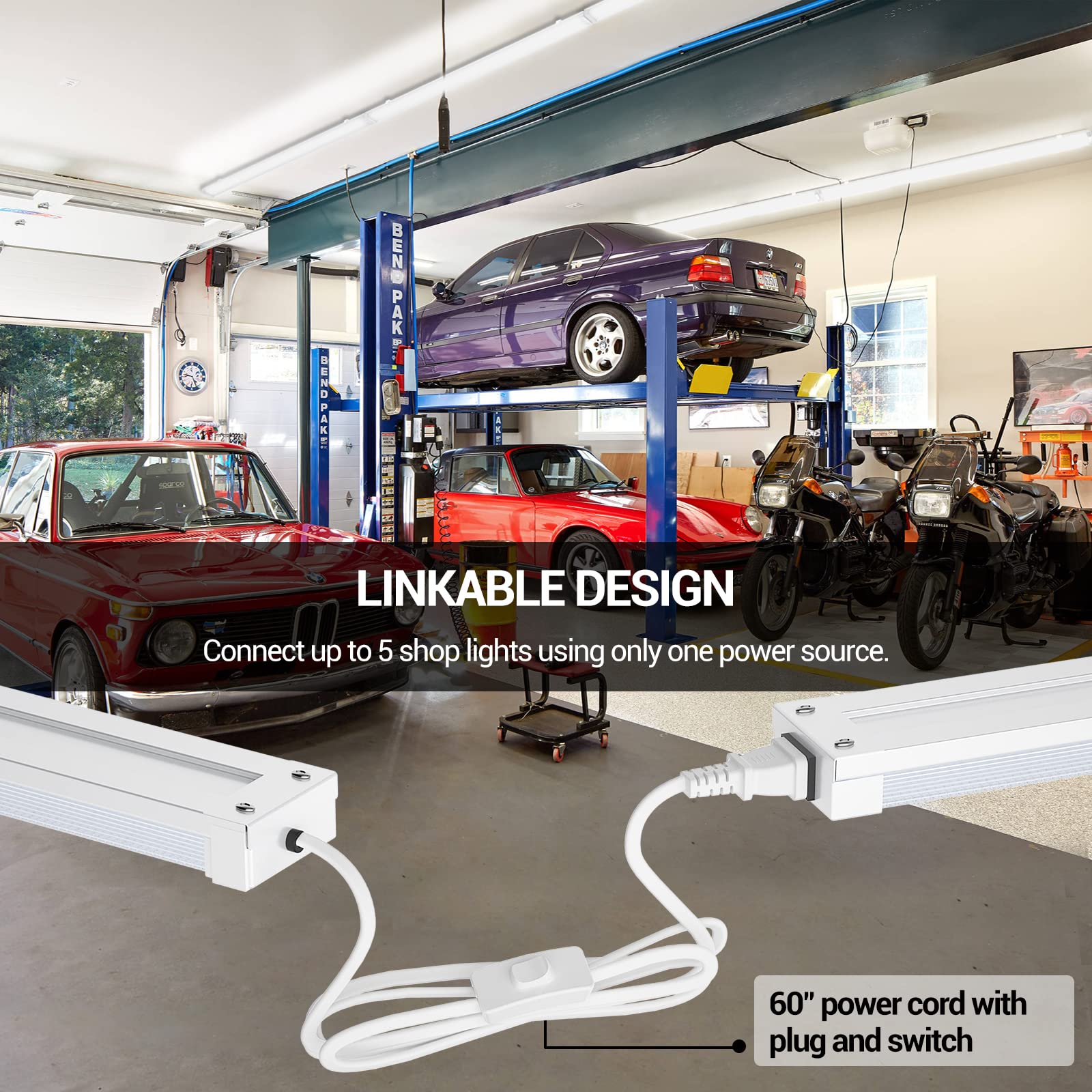 FAITHSAIL 5 Pack Linkable 4FT LED Shop Light, 40W, 4000 LM [Eqv.150W Fluorescent] 4000K LED Utility Light with Plug 48 Inch LED Garage Light Energy Saving Upto 1000KW/5Yrs(5Hrs/Day)-Hang & Flush Mount