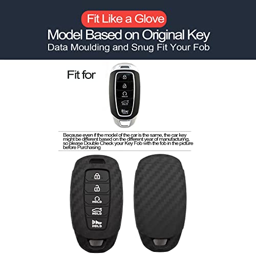 INFIPAR 2pcs Compatible with Hyundai Palisade Elantra Smart 5 Buttons Silicone FOB Key Case Cover Protector Keyless Entry Carbon Fiber Looks Remote Holder