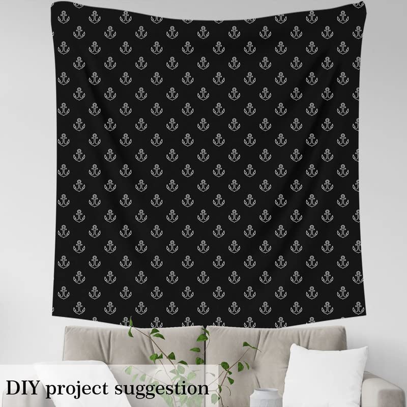 Feelyou Anchor Decor Fabric by The Yard, Nautical Themed Upholstery Fabric, Ocean Coastal Navigation Outdoor Fabric, Sea Adventure Reupholstery Fabric for Chairs, 2 Yards, Black White