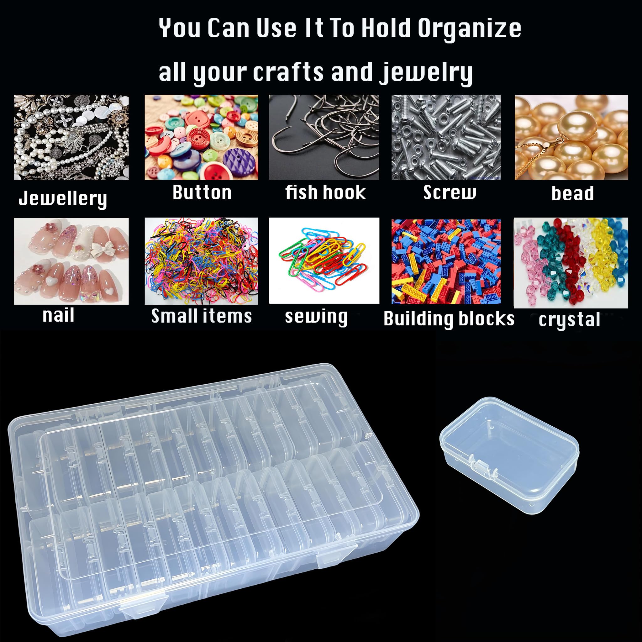 CHSZCHOMER 26 Pack Bead Storage Box With Hinged Lid, Sturdy Plastic Box - Used For Crafts, Beads, Jewelry, Manicures, And Small Items, Diy Handmade With Classification Labels