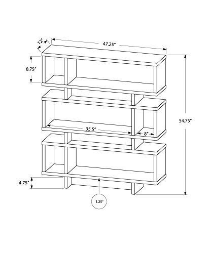 Monarch Specialties 2532 Bookshelf, Bookcase, Etagere, 4 Tier, 55" H, Office, Bedroom, Laminate, White, Contemporary, Modern Bookcase-55 Style, 47.25" L x 12" W x 54.75" H
