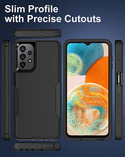 Dahkoiz Samsung Galaxy A23 5G/4G Phone Case, with Glass Screen Protector, Dust-Proof Port Cover, Magnetic Car Mount Support, Full Body Silicone Rubber Protection, Black/Black