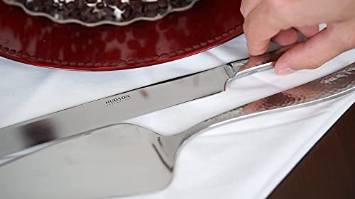 Hudson Essentials 8-Piece Hammered 18/10 Stainless Steel Flatware Serving Utensil Set - Hostess Silverware with Cake Knife & Cake Server