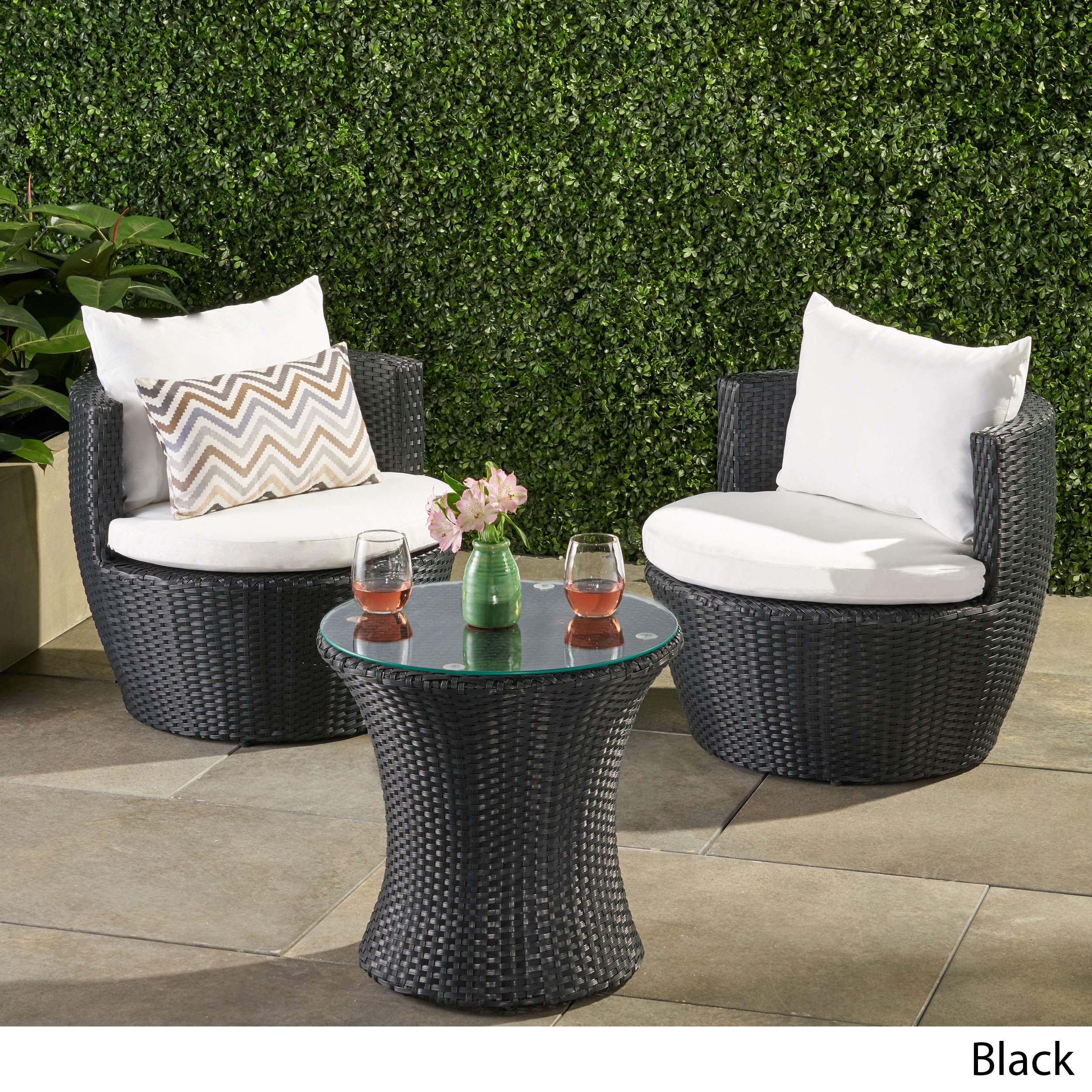 Christopher Knight Home Kono Chat Set, 3-Pcs Set, Black