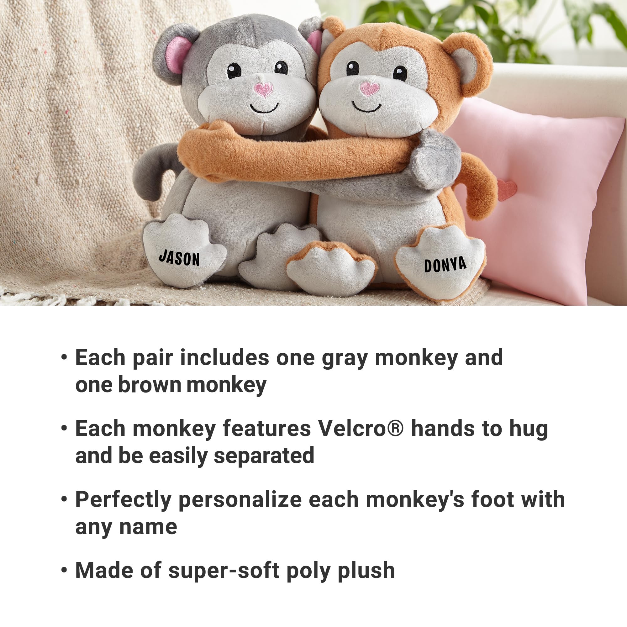 Let's Make Memories Personalized Hugging Plush Monkeys - Monkey Business - Monkey Stuffed Animal - for Couples - for Him - for Her