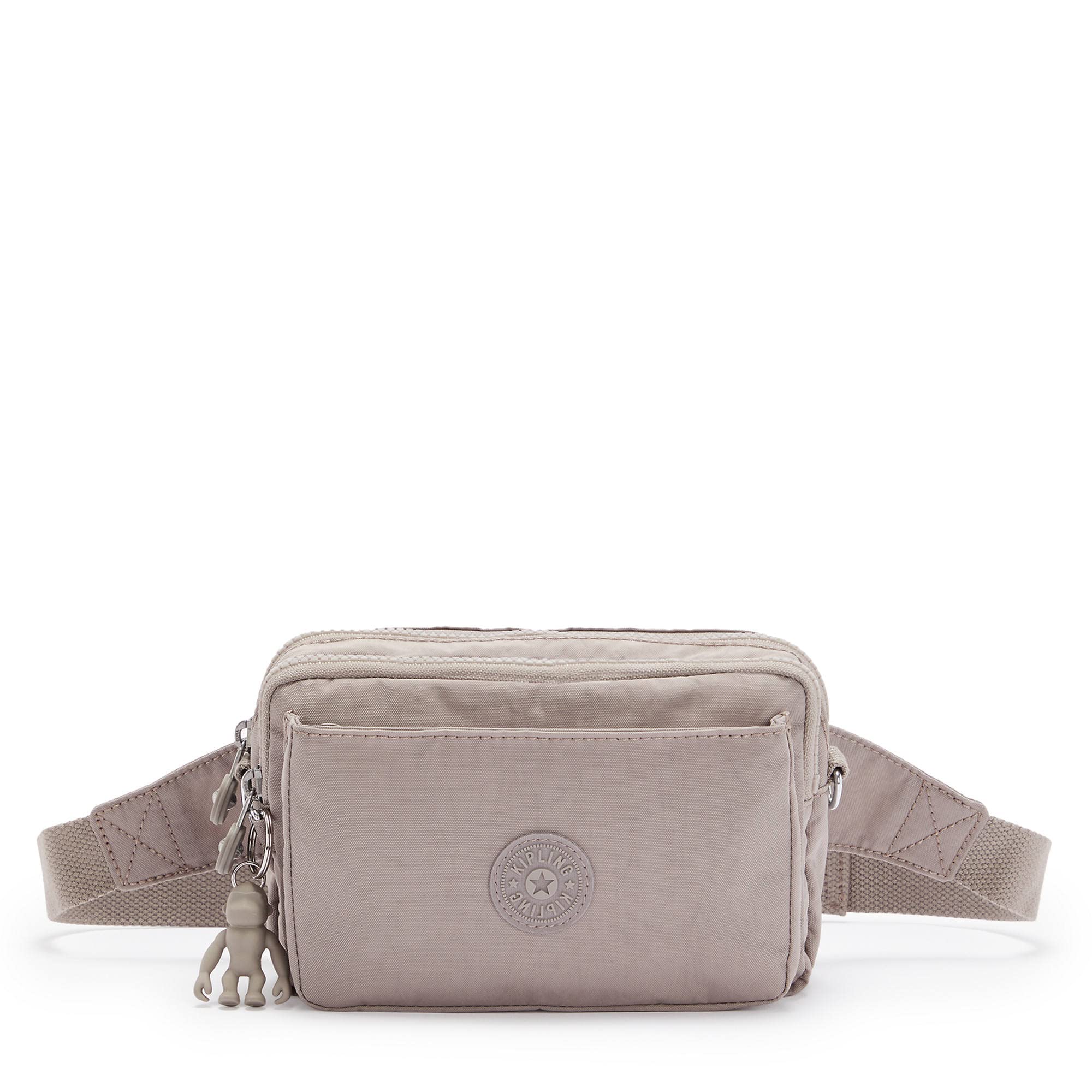 Kipling Womens Abanu Multi Bag, Lightweight, Adjustable Nylon Waist Pack With Multi-compartment Zip Pockets Covnertible Crossbody Bag, Grey Gris, Small US