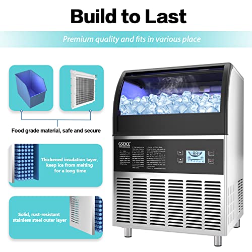 GSEICE Commercial Ice Maker Machine,440lbs/24H with 80lbs Ice Storage Capacity, 24β Air Cooled Freestanding Ice Machine, Automatic Operation Self Clean Ice Cube Maker for Home Office Bar Restaurant