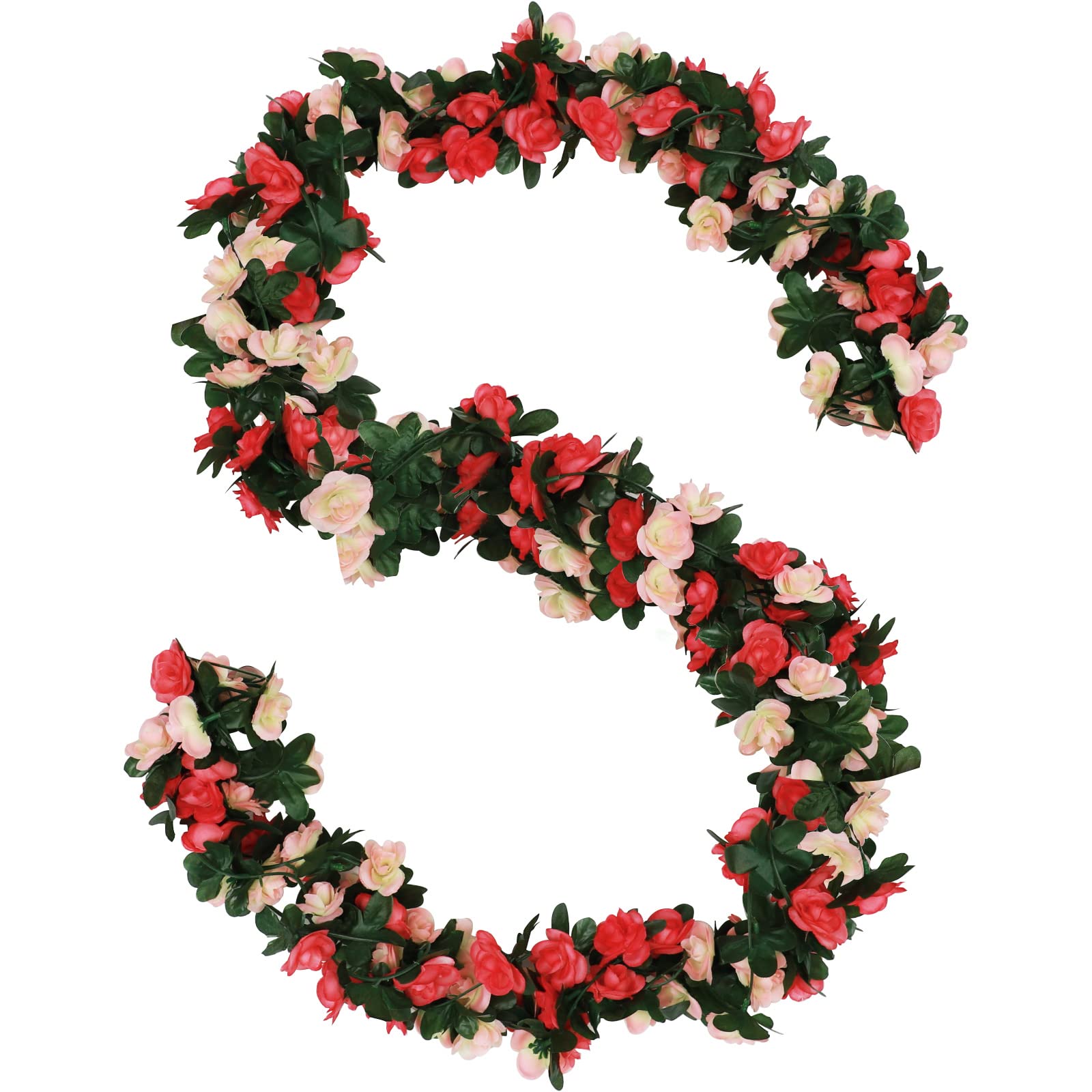 Levana.m 2Pcs Rose Garland Artificial Rose Vine 8.37FT Fake Silk Rose Flower Garland Hanging Rose Ivy Garland for Home Wall Art Wedding Party Garden Craft Decor, Pink