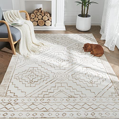 jinchan Area Rug 8x10 Moroccan Rug Living Room Taupe Rug Washable Rug Thin Rug Modern Geometric Soft Rug Large Rug Contemporary Indoor Non Slip Carpet for Bedroom Kitchen Dining Room