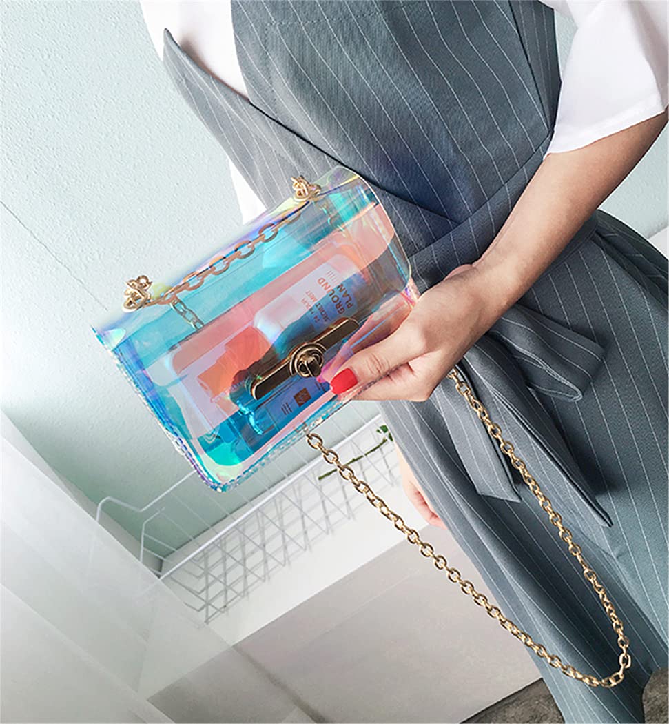 Limmuchi Holographic Bag Iridescent Purse for Women Evening Clutch Clear Purse Stadium Concert Approved (Large-20x8x15cm)