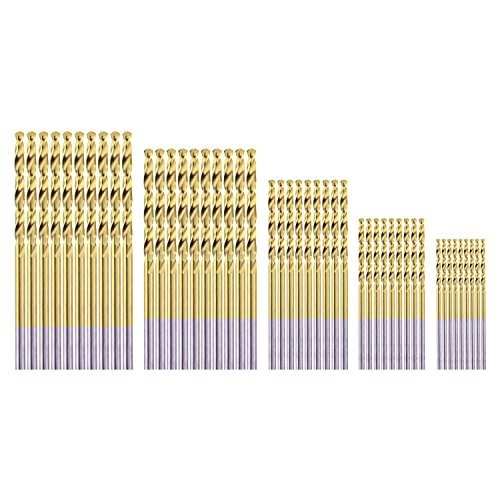 HSS Micro Titanium Coated Twist Drill Bit Set, High Speed Steel Jobber Length Drill, Split Point, 50 PCS Drill Bits Tools, 1/32" to 7/64"(0.8,1.6,2.0,2.5,3.0) for Wood Plastic and Metal