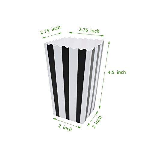 Jaojaopn 4.5 x 2.75 Mini Popcorn Boxes, Striped Popcorn Containers, Snack Container Set for Movie Night or Various Party Themes. 24 pcs(black and white)