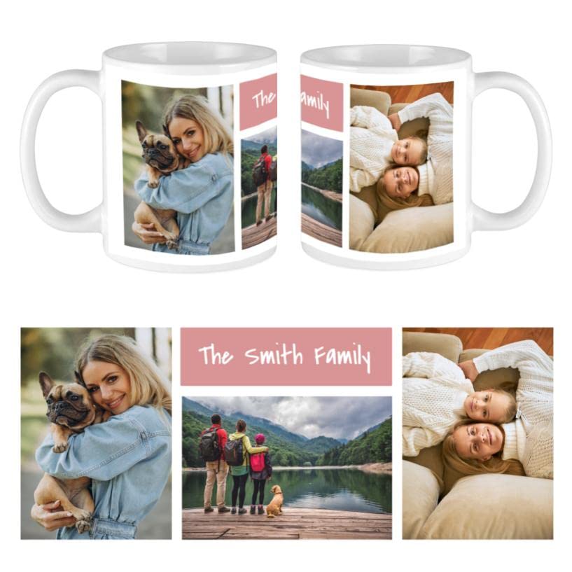 Custom Mate Custom Coffee Mug Personalized with Photos, Images, and Text (Classic 3 Photo with Text) White Black COFMUGWH11 0
