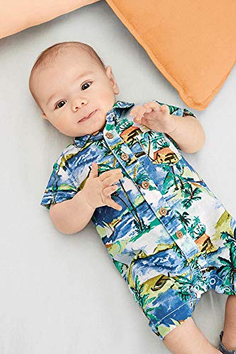 MHSH Baby Boys Hawaiian Shirts Romper Toddlers Button Down Short Sleeve Outfits Infant Kid Onesie Summer Beach Clothes(3-6M, blue)