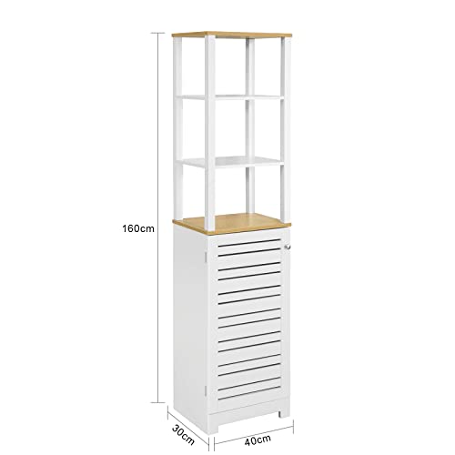 Haotian BZR43-W, White Floor Standing Tall Bathroom Storage Cabinet with Shelves and Door, Linen Tower Bath Cabinet, Cabinet with Shelf