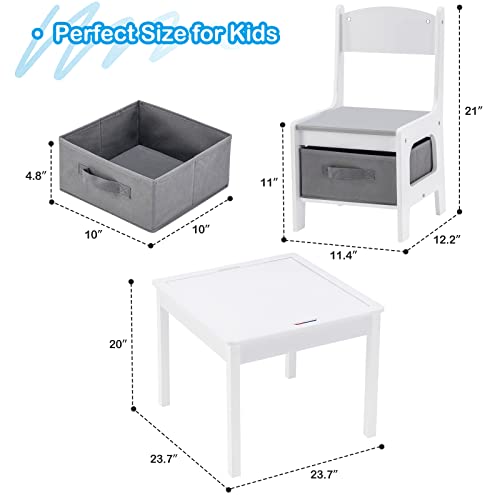 TECHMILLY Wooden Kids Table and Chair Set & Large Storage Basket for Girls and Boys