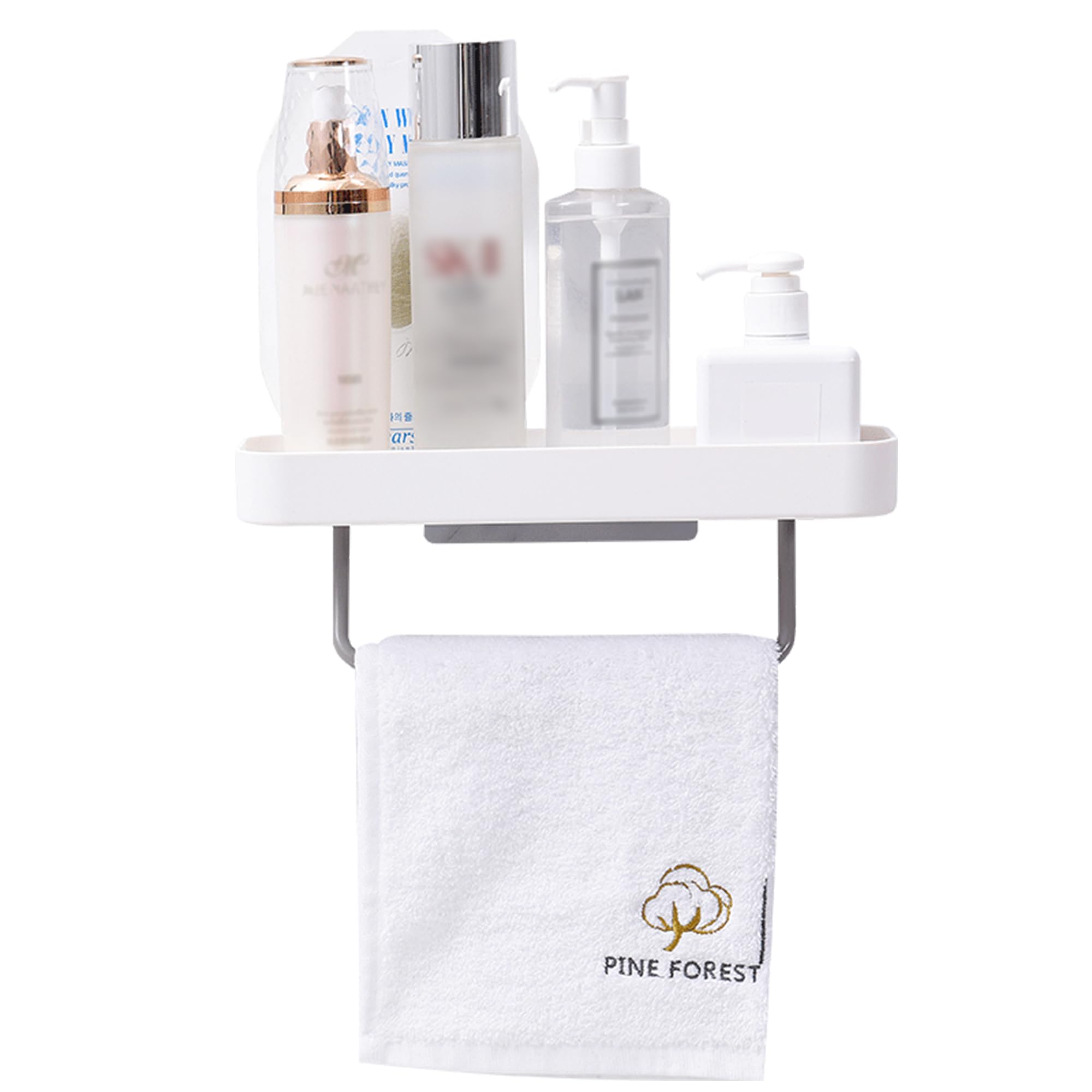 Cetomo Plastic Wall Mounted Shower Caddy, Shelf Organizer with Detachable Towel Rack for Bathroom Bathtub Sink Kitchen Washbasin, No Drilling Adhesive, White