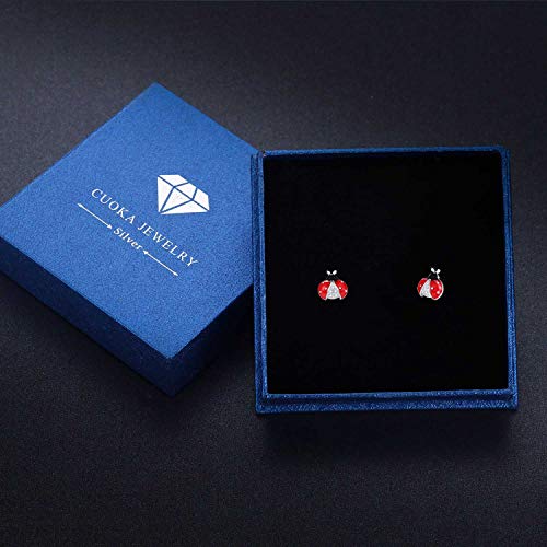 Ladybug Studs Earrings, 925 Sterling Silver with Cubic Zirconia, Hypoallergenic for Sentitive Ears, Miraculous Ladybug Jewelry Mother Day Gift for Women Girlfriend Daughter with Gift Box