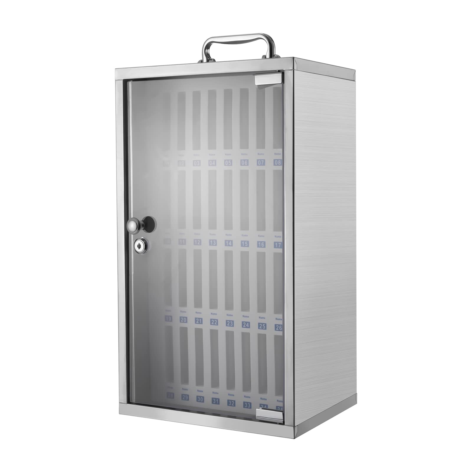 BANLICALI Phone Locker, 36-Slot Stainless Steel Cell Phone Locker Box, Desktop & Wall-Mounted Cell Phones Storage Cabinet with Door Locks and Handle for Classroom Office Employees Silver
