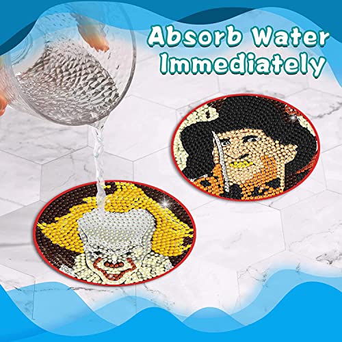 ICECHEN 8 Pcs Diamond Paintings Coasters Kits with Holder, DIY Halloween Coaster Diamond Art Kits,Full Drill Rhinestone Painting Kits for Adults & Kids,Beginners Art Craft Supplies