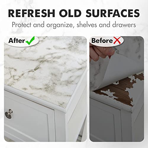 Drawer and Shelf Liners for Kitchen Cabinets Non Slip Marble Shelf Paper Non-Adhesive Strong Grip Cabinet Liners for Shelves Waterproof Drawer Liners for Bedroom Dresser, Cupboard, Desk, Easy to Clean