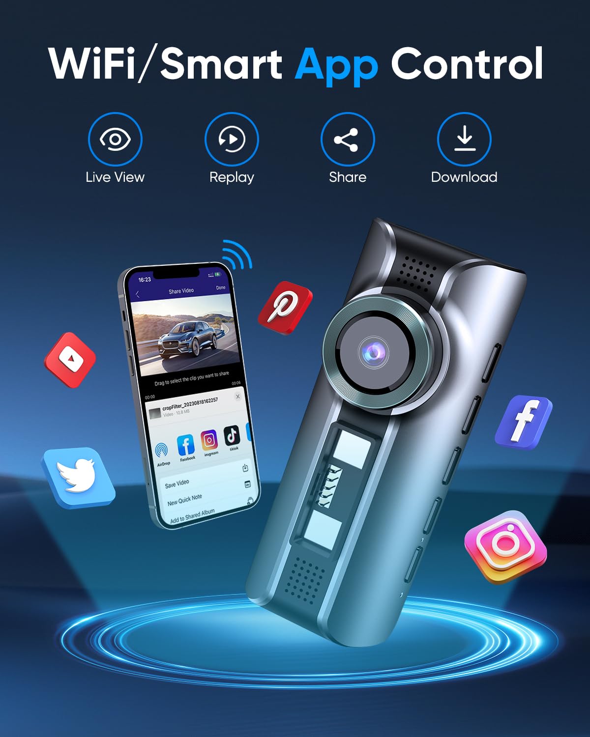AZDOME 3 Channel 4K Dash Cam for Cars, 4K+1K Dash Cam Front and Rear, 1440P+1080P+1080P Triple Dash Cam, 3.19" IPS Screen, Built-in GPS WDR IR Night Vision, 24H Parking Mode, 64GB Card Included