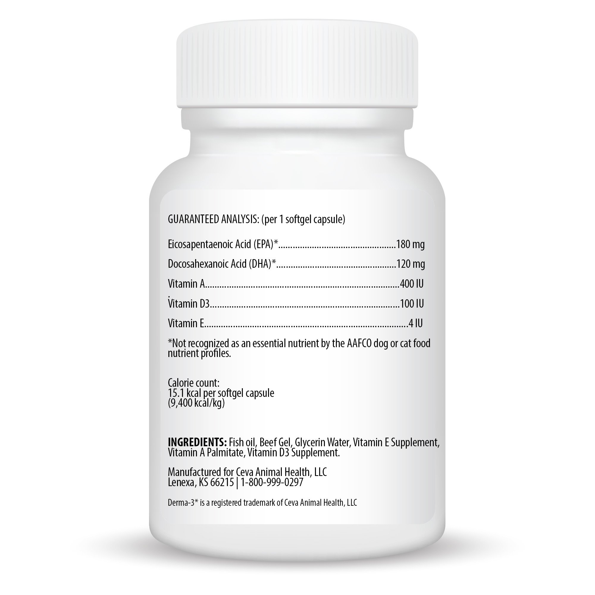 Ceva Derma-3 Softgels, Omega-3 Fatty Acid & Vitamin Supplement for Medium Dogs (60 Count)