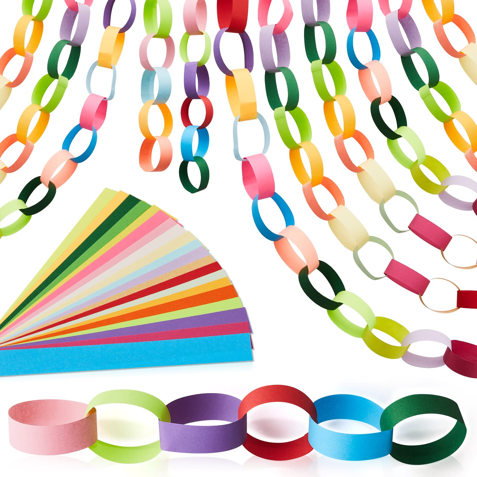 Nezyo 240 Sheets Bright Paper Chain Strips Construction Paper About 46 Feet in Total Length 1 x 8 Inch Assorted Colors DIY Color Folding Paper with 1 Roll Double Sided Tape