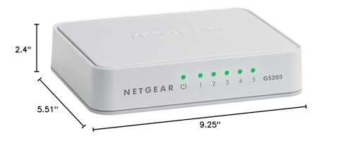 Netgear GS205-100PAS NETGEAR 5-Port Gigabit Ethernet Unmanaged Switch, Desktop, 10/100/1000Mbps (GS205)