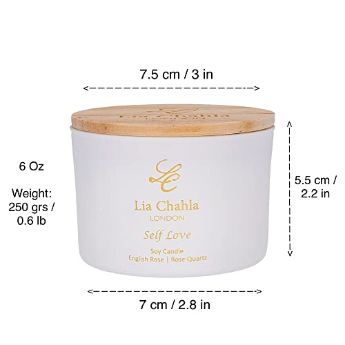 LIA CHAHLA LONDON Luxury ‘Self-Love’ Rose Quartz Candle 6 oz – Scented English Rose Candle – Hidden Gem Candle Infused w/Essential Oils – 100% Soy Candle (Self Love/Rose - Rose Quartz, 6 Oz)