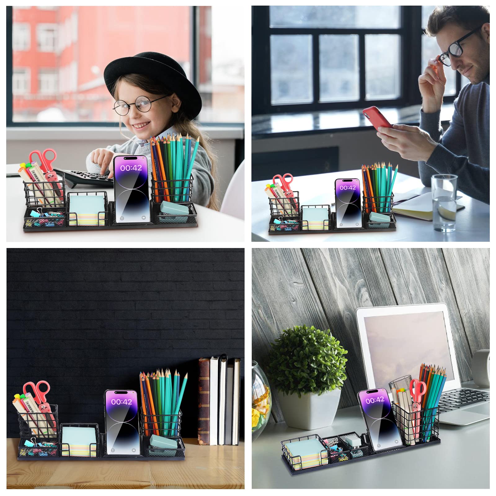 Banshou Pencil Holders,Mesh Pen Holder for Desk,Black Round Pencil Holder for School,Home,Office and other Office Desk Organizers (Black 6Pack)