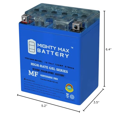 Mighty Max Battery YTX14AHGEL - 12 Volt 12 AH GEL Type, 210 CCA, Rechargeable Maintenance Free SLA AGM Motorcycle Battery