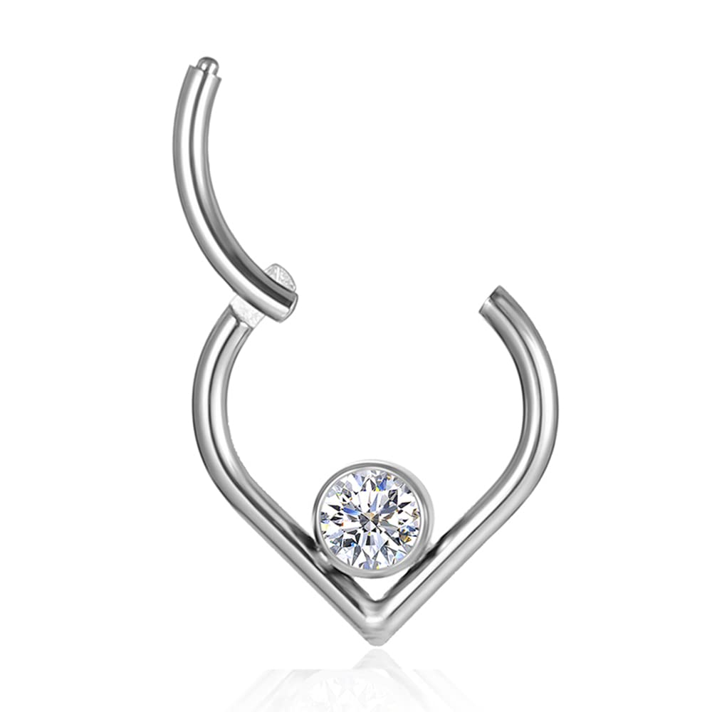 BCBODYG23 Piercing Nose Ring Titanium Daith Earring Hoop Solid G23 Cartilage Tragus Helix Rings 16G (8mm, Synthetic Zirconia)