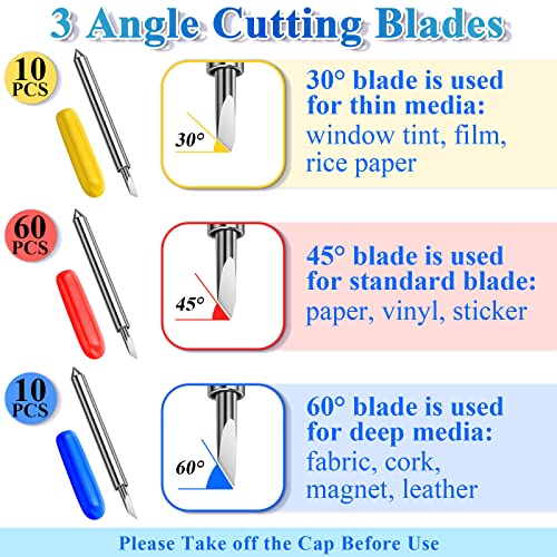 Cludoo 80PCS Replacement Blades for Cricut Blades for Explore Air 2/Air 3/Maker/Maker 3/Expression, 60PCS 45° Standard Blades, 10 PCS 30° Fine Point Blades and 10 PCS 60° Deep Cut Blades
