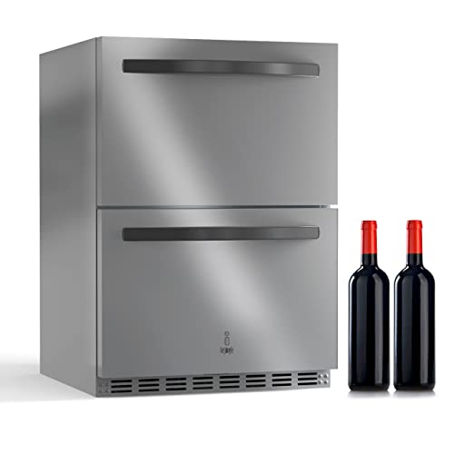 ICEJUNGLE Under Counter Refrigerator for Home Use, Indoor and Outdoor Double Drawer Fridge in Stainless Steel, 24' Built-in/Freestanding Beverage Commercial 24'Double drawers Grey