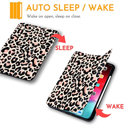 Hi Space iPad Mini 6 Case 2021 8.3 inch with Pencil Holder, Leopard Cheetah Trifold Stand Protective Shockproof iPad Mini 6th Generation Cover Auto Sleep Wake for A2567 A2568 A2569