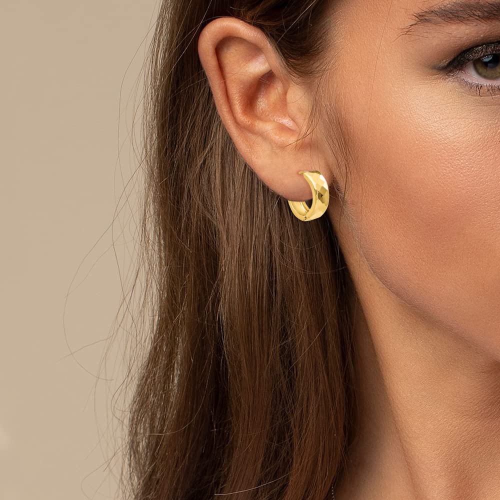 Auriga Fine Jewelry 14k Yellow Gold Tri-Color Textured Hinged Hoop Earrings (L-14 mm, W-14 mm) Gift for Women