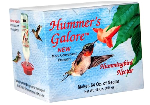 Hummer's Galore Hummingbird Food - Ready-to-Mix Hummingbird Nectar, All-Natural Nectar Collector Formula, 4 Packets, Makes 64 Ounces, No Preservatives or Dyes