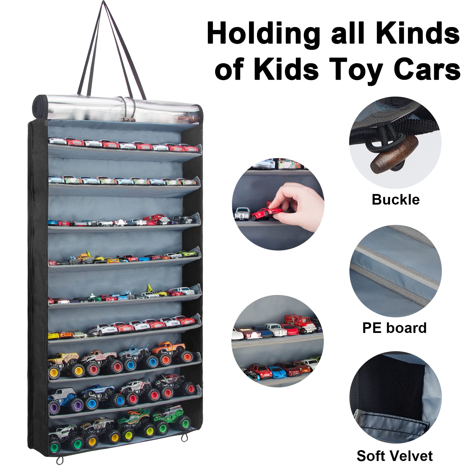 KISLANE Display Case Compatible with Toy Cars, Matchbox Cars, Monster Trucks, Dustproof Hanging Display Case for Toy Cars, Matchbox Cars, Monster Trucks (Rectangular-Black)