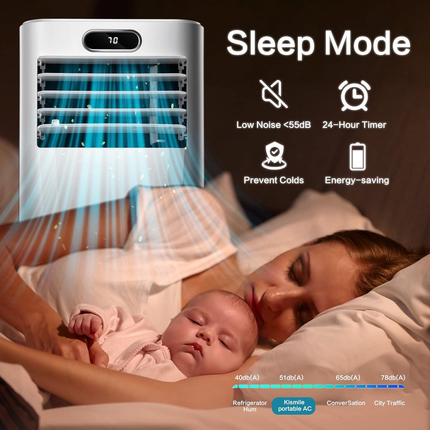 Kismile 8,000BTU Portable Air Conditioner with Built-in Dehumidifier Function, Fan Mode,Portable Ac Unit with Remote Control, Floor Air Conditioner for Room/Office/Dorm/Bedroom