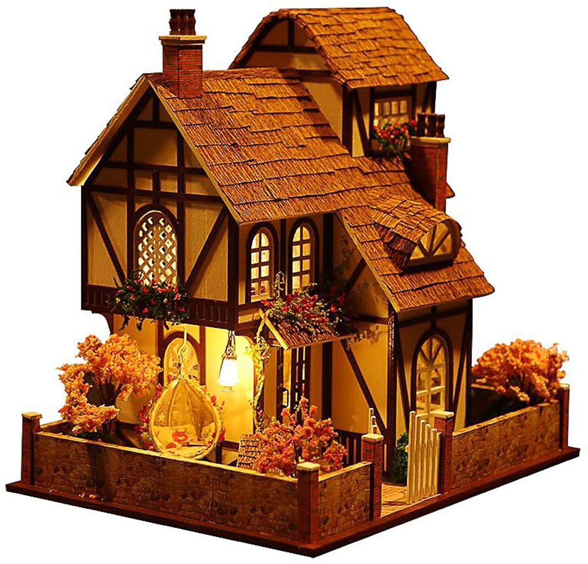 DIY Miniature Dollhouse Kit with Music Box Rylai 3D Puzzle Challenge for Adult Kids (Flower Town)