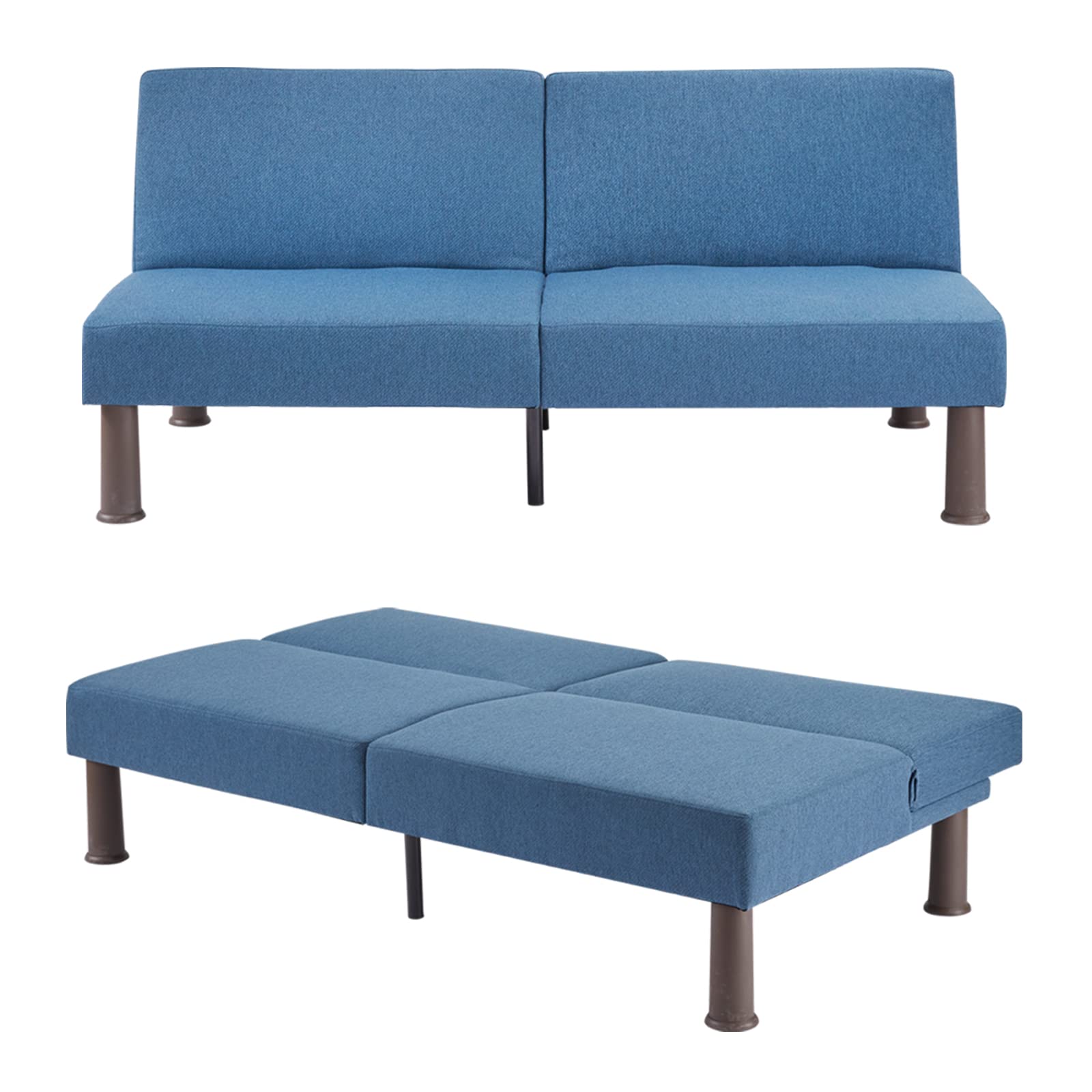 BDEUS 70" Futon Sofa Bed, Convertible Sofa Couch Sleeper with Armless Design, Easy Assembly, 800 lbs Capacity Modern Recliner Lounge Couch for Living Room Apartment Dorm Office (Armless Futon, Blue)