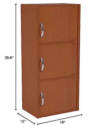 HODEDAH 3 Door Bookcase Cabinet, Cherry