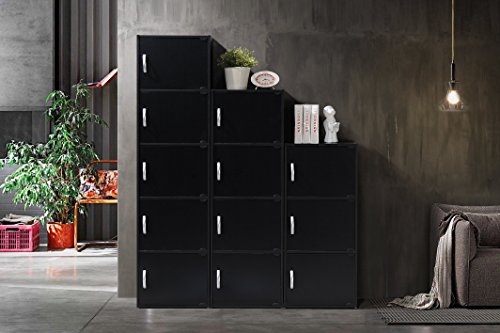 HODEDAH 5 Door Bookcase Cabinet, 5-Shelf, Black