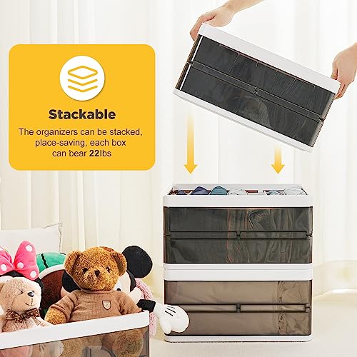 Homde Wardrobe Clothes Organizer for Jeans, 2 Pack 7 Grids Stackable Foldable Closet Drawer Organizer Storage Box Bin for Sweater, Bra, Underwear, T-shirts, Socks, with Cover and Handle, Plastic