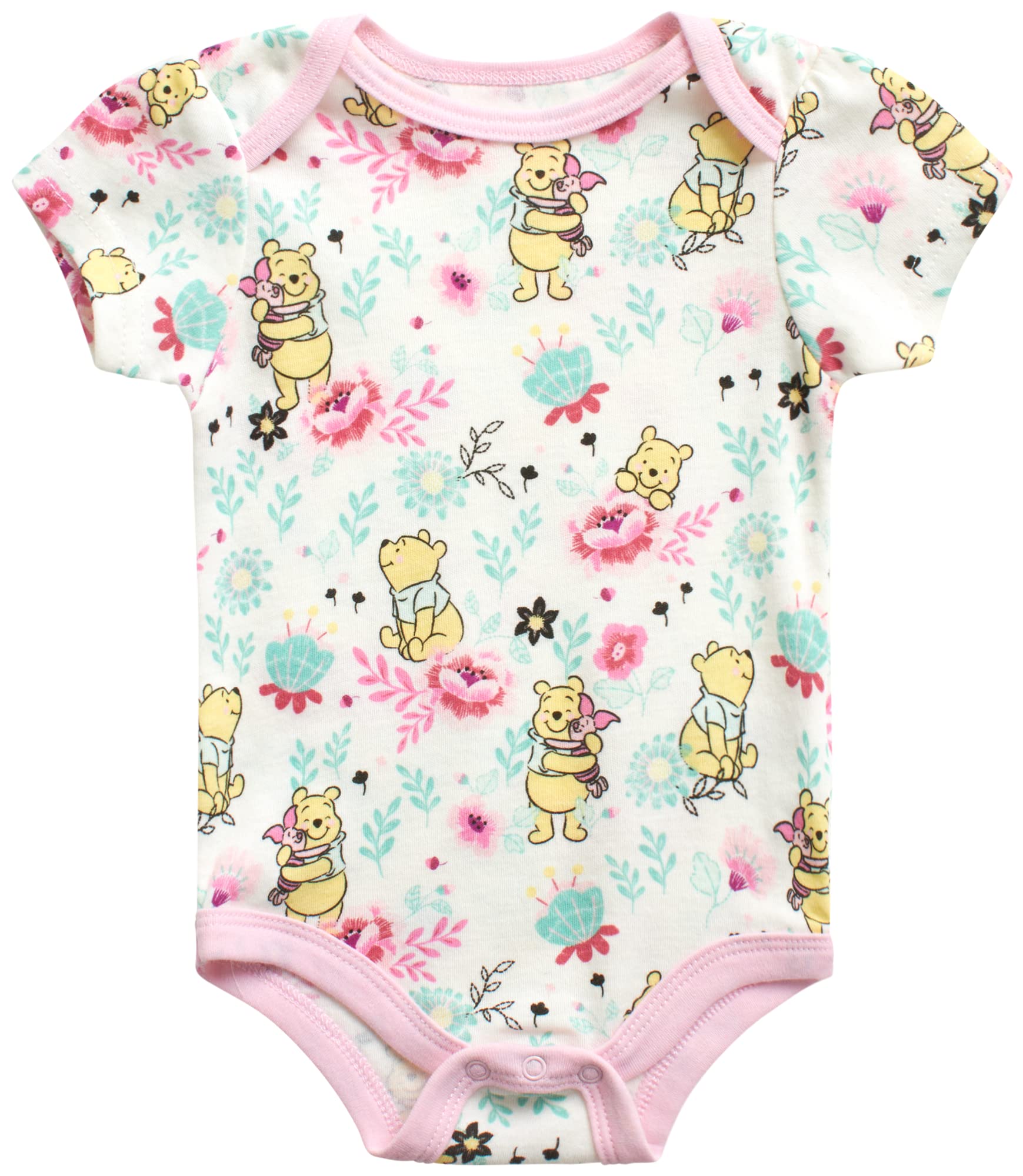 Disney Baby Girls? Minnie Mouse Bodysuit ? 3 Pack Romper: Easy Diaper Change, Size 0-3M, Pooh Bear Pink/Green
