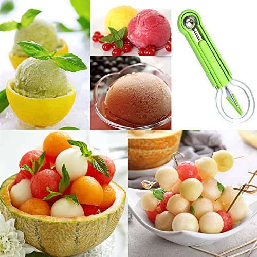 Esmartlife Melon Baller Scoop Set, Professional 4 In 1 Stainless Steel Fruit Carving Tools Knife Kit,Fruit Scooper Double Sided Melon Baller for Watermelon Ice Cream(Green)