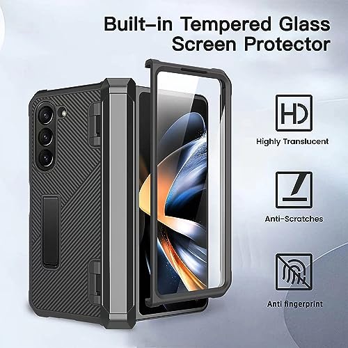 Hoerrye ππ©π π«ππππ for Samsung Galaxy Z Fold 5 Case with Screen Protector & Kickstand Hinge Protection 360 Military Grade Full Body Phone Cover for Z Fold 5 2023 (Black)