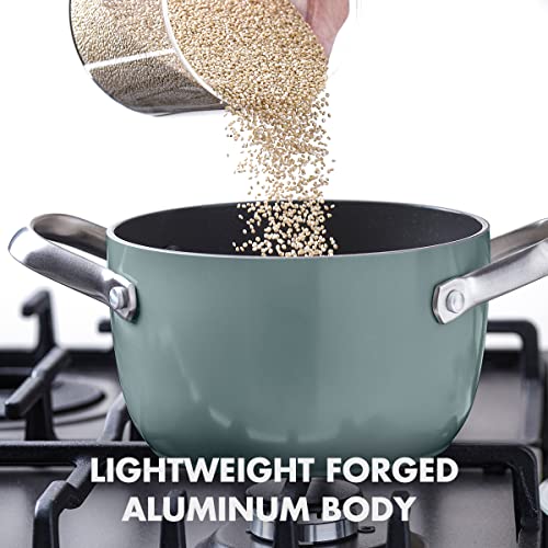 GreenPan Healthy Ceramic Nonstick, 2QT Rice Grains and Soup Maker, Caldero Pot with Lid, PFAS-Free, Induction, Dishwasher Safe, Oven Safe, Smokey Blue